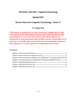 Cognitive Psychology – Exam 1 Review - Cognitive Psychology – Exam 1 ...