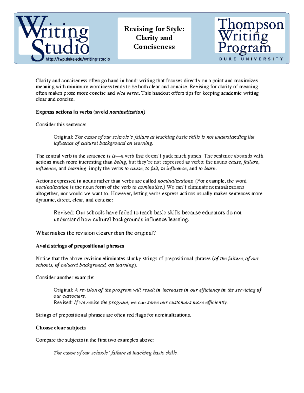 Clarity-conciseness - Clarity-conciseness - Revising for Style: Clarity and Conciseness Clarity ...