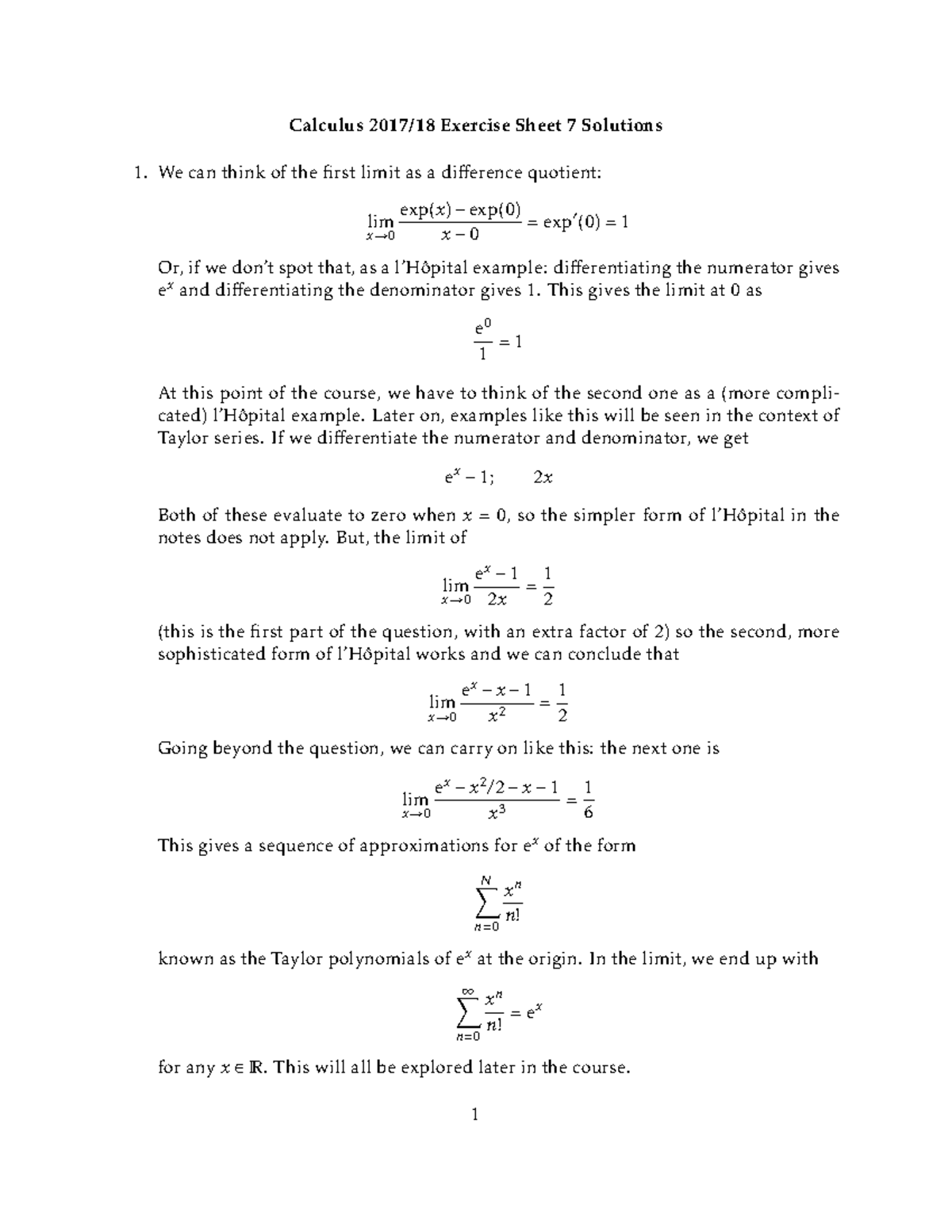 Calculus solutions 07 - Calculus 2017/18 Exercise Sheet 7 Solutions We ...