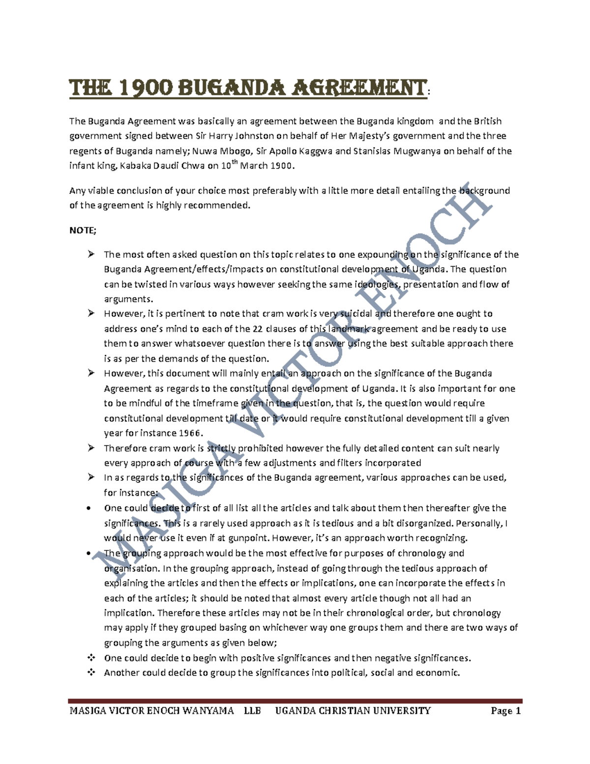 THE 1900 Buganda Agreement BY Masiga Victor Enoch - THE 19 00 BUGANDA ...