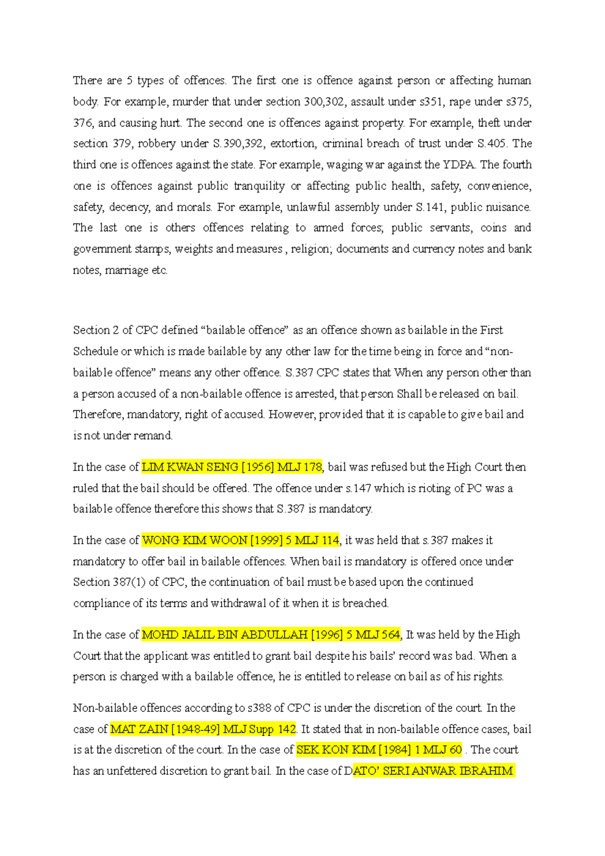 Bailable offence and Public Prosecutor - There are 5 types of offences ...