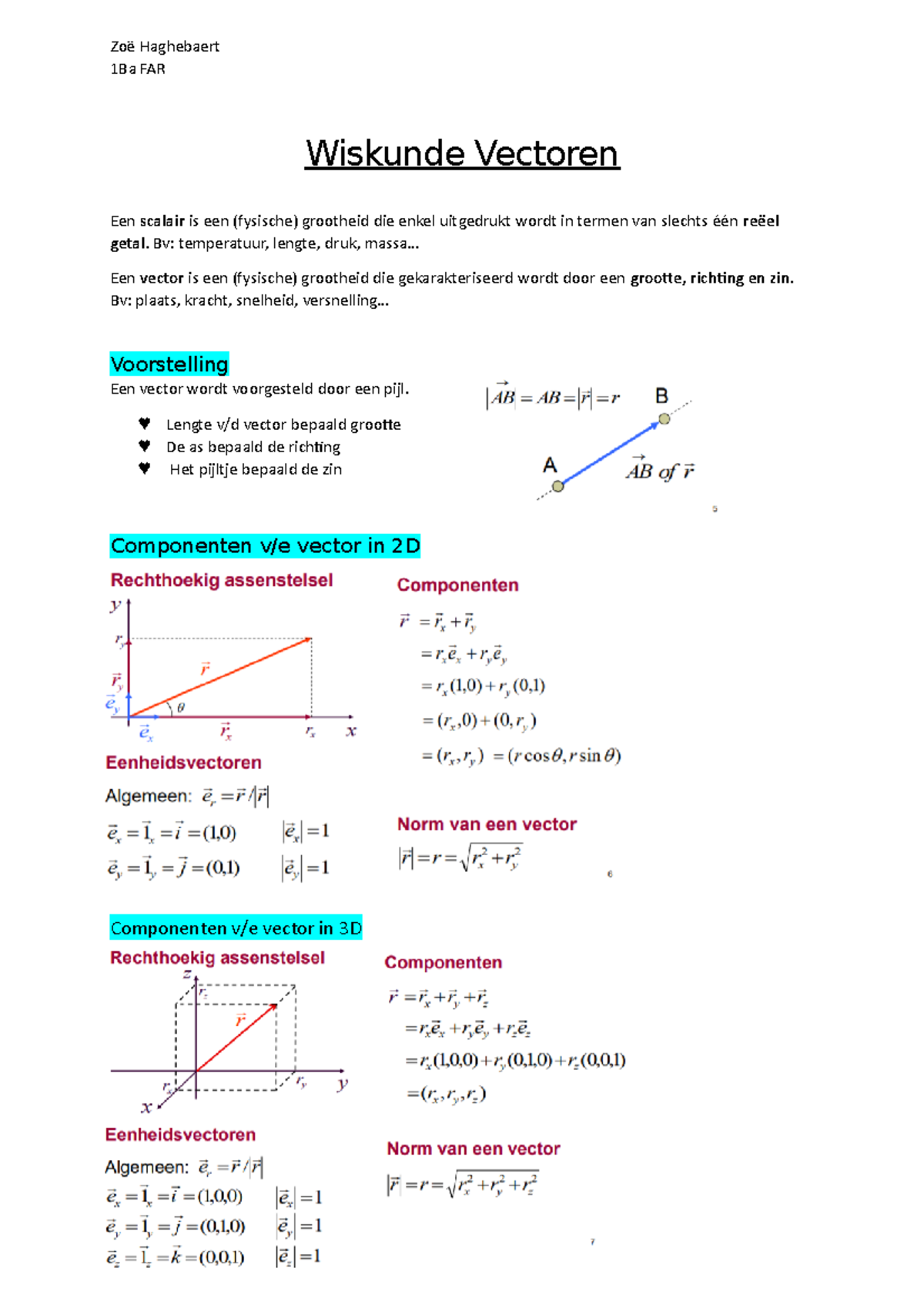 Wiskunde Vectoren - 1Ba FAR Wiskunde Vectoren Een scalair is een ...