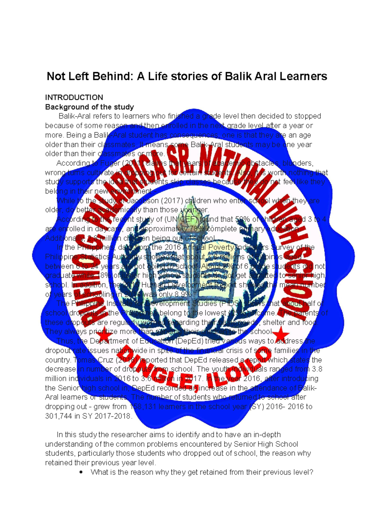 LIFE Experiences OF Balik ARAL Learners - Not Left Behind: A Life ...