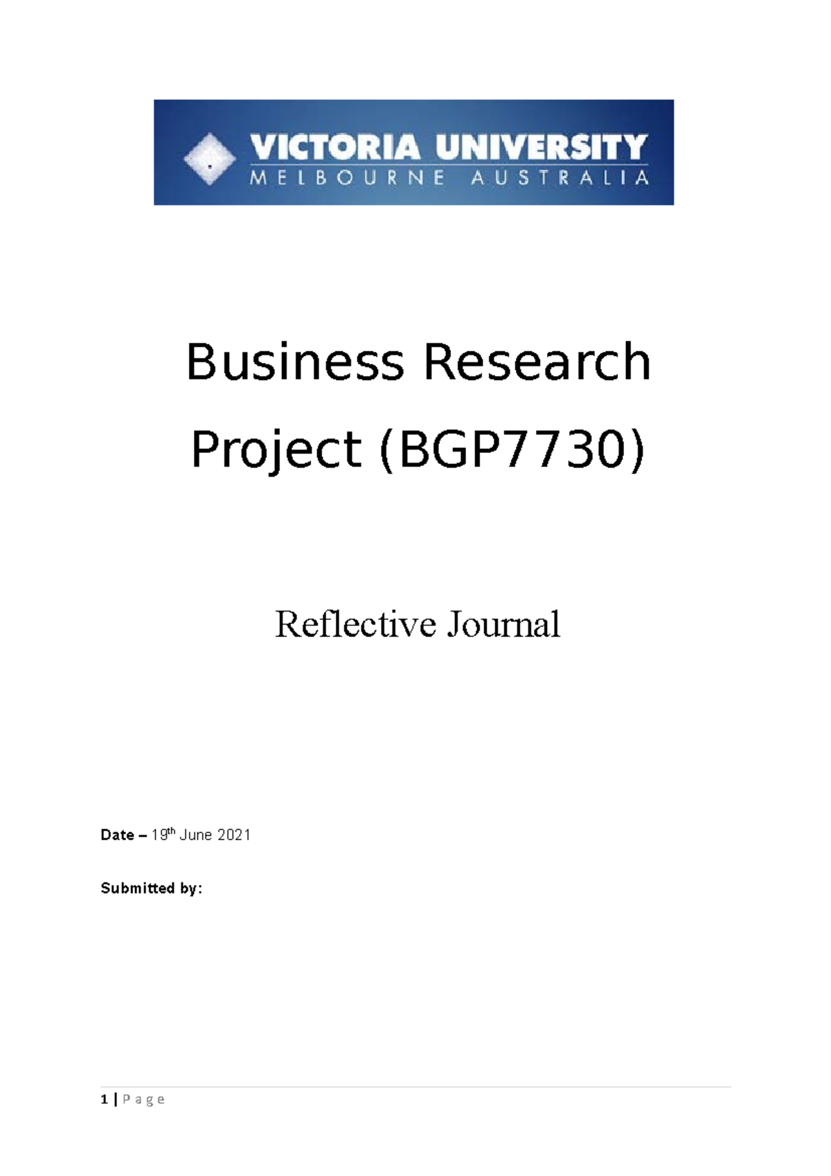 BRP-Reflective Journal - Business Research Project (BGP7730) Reflective ...