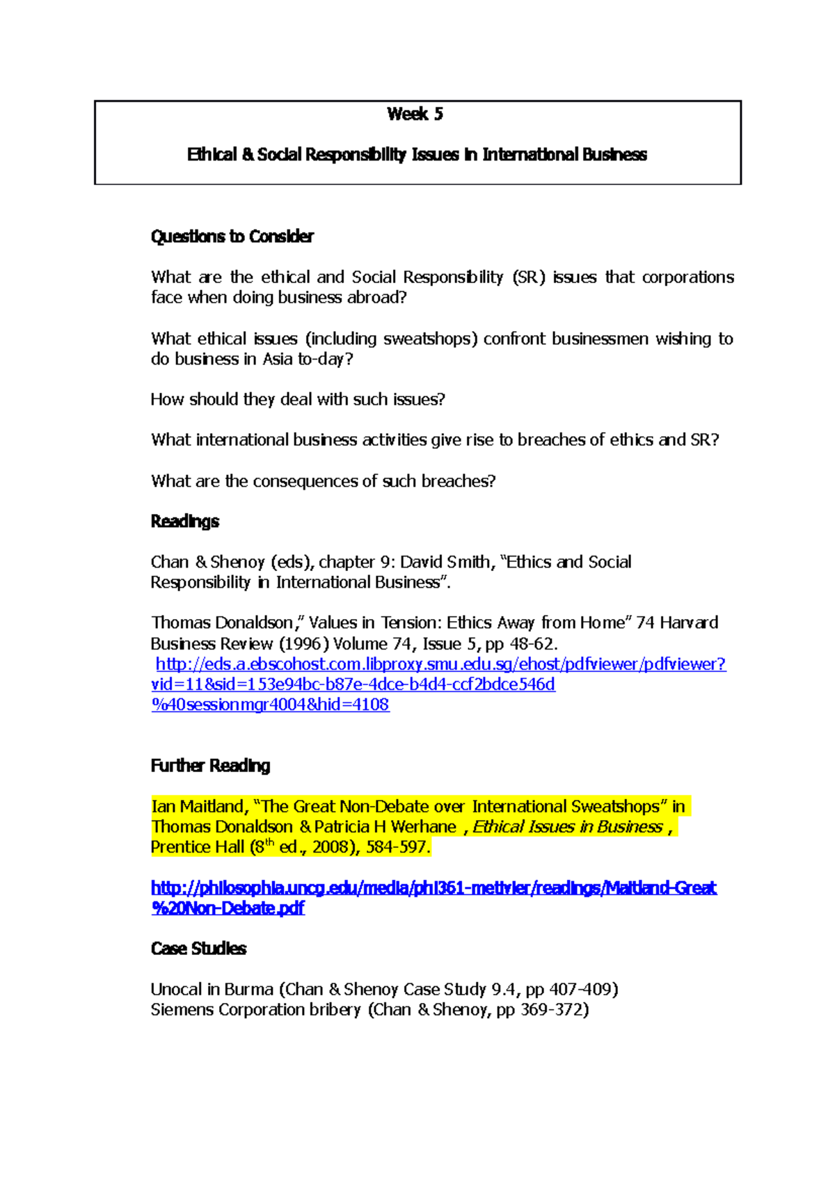 Ethics Lesson Plan for Week 5 - Week 5 Ethical & Social Responsibility ...