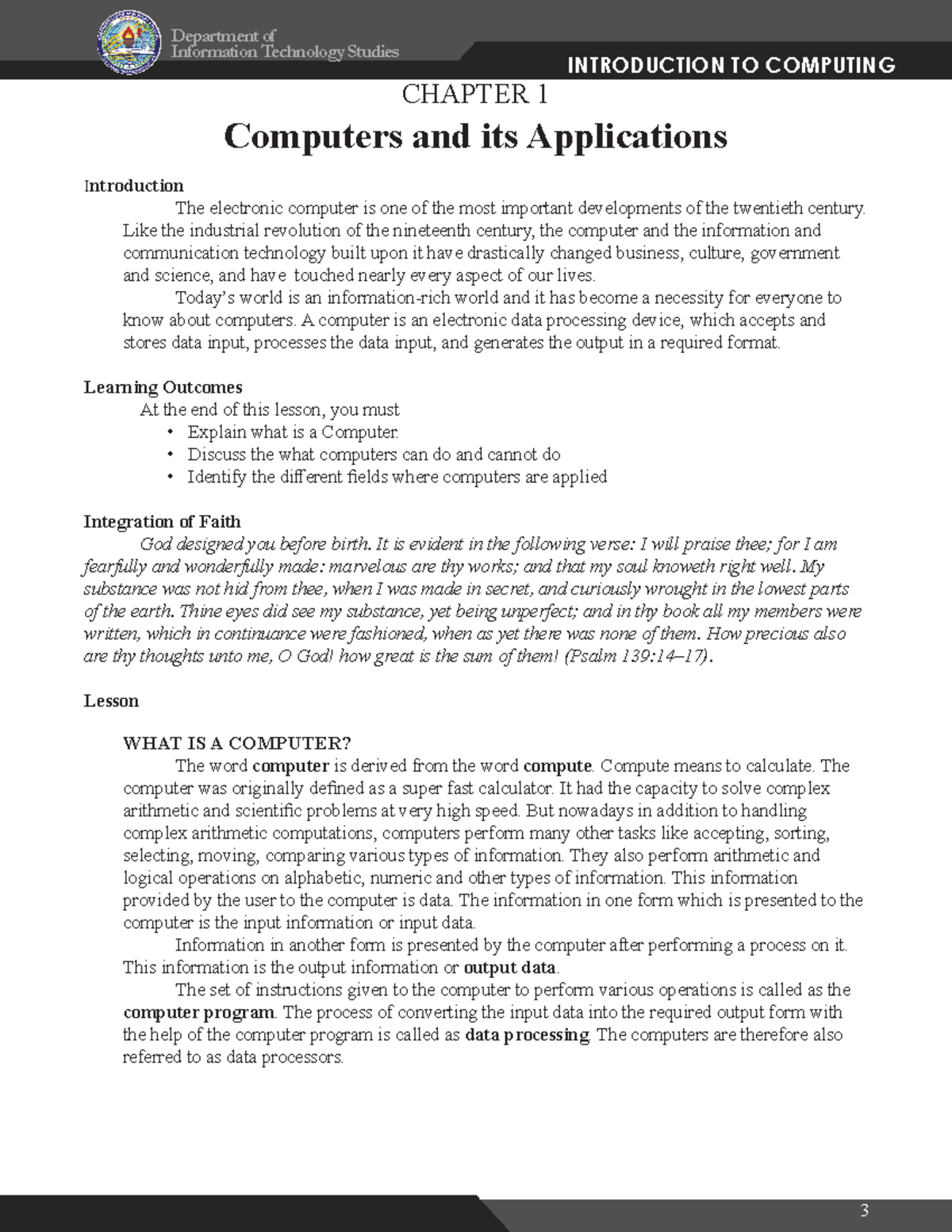 It era chap 1 - short summary for IT Era - INTRODUCTION TO COMPUTING ...
