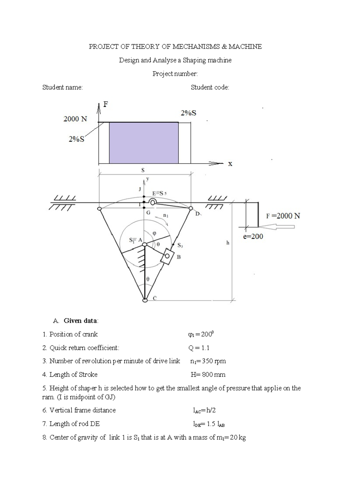 Project OF Theory OF Mechanisms - PROJECT OF THEORY OF MECHANISMS ...