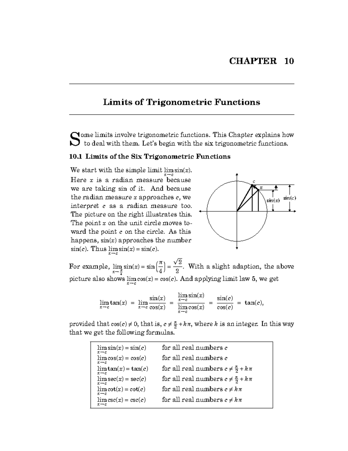Chapter 10 Limits Of Trigonometric Functions Chapter 10 Limits Of