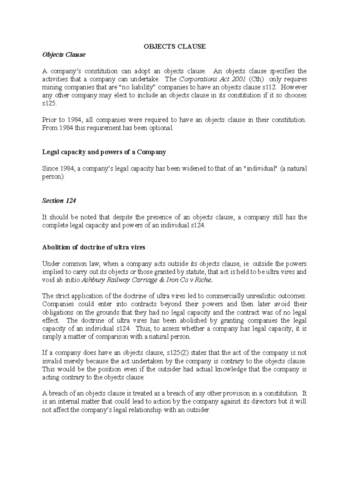 Extra Notes on Objects Clause - OBJECTS CLAUSE Objects Clause A company ...