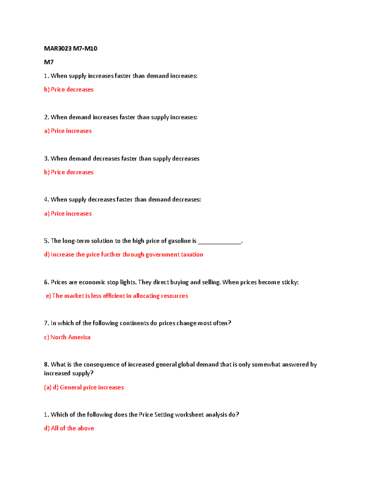 MAR3023 M7-M10 - questions and answers for module 7-10 - MAR3023 M7-M M ...