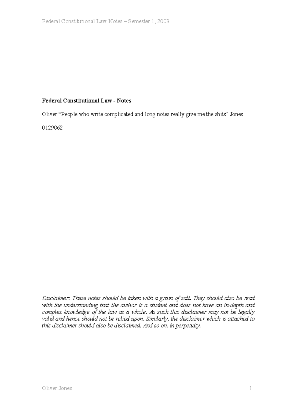 Constitutional Law Notes - Federal Constitutional Law - Notes Oliver ...