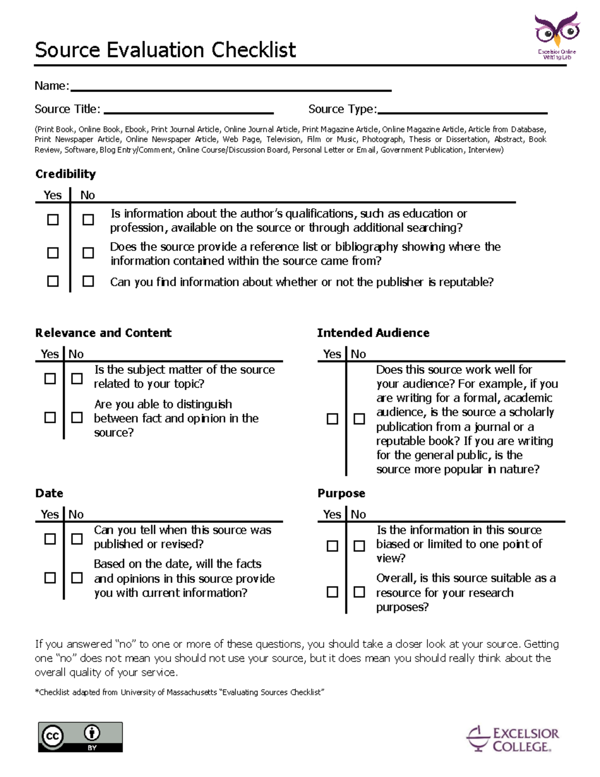 Source Evaluation Checklist 2019 - Source Evaluation Checklist Name ...