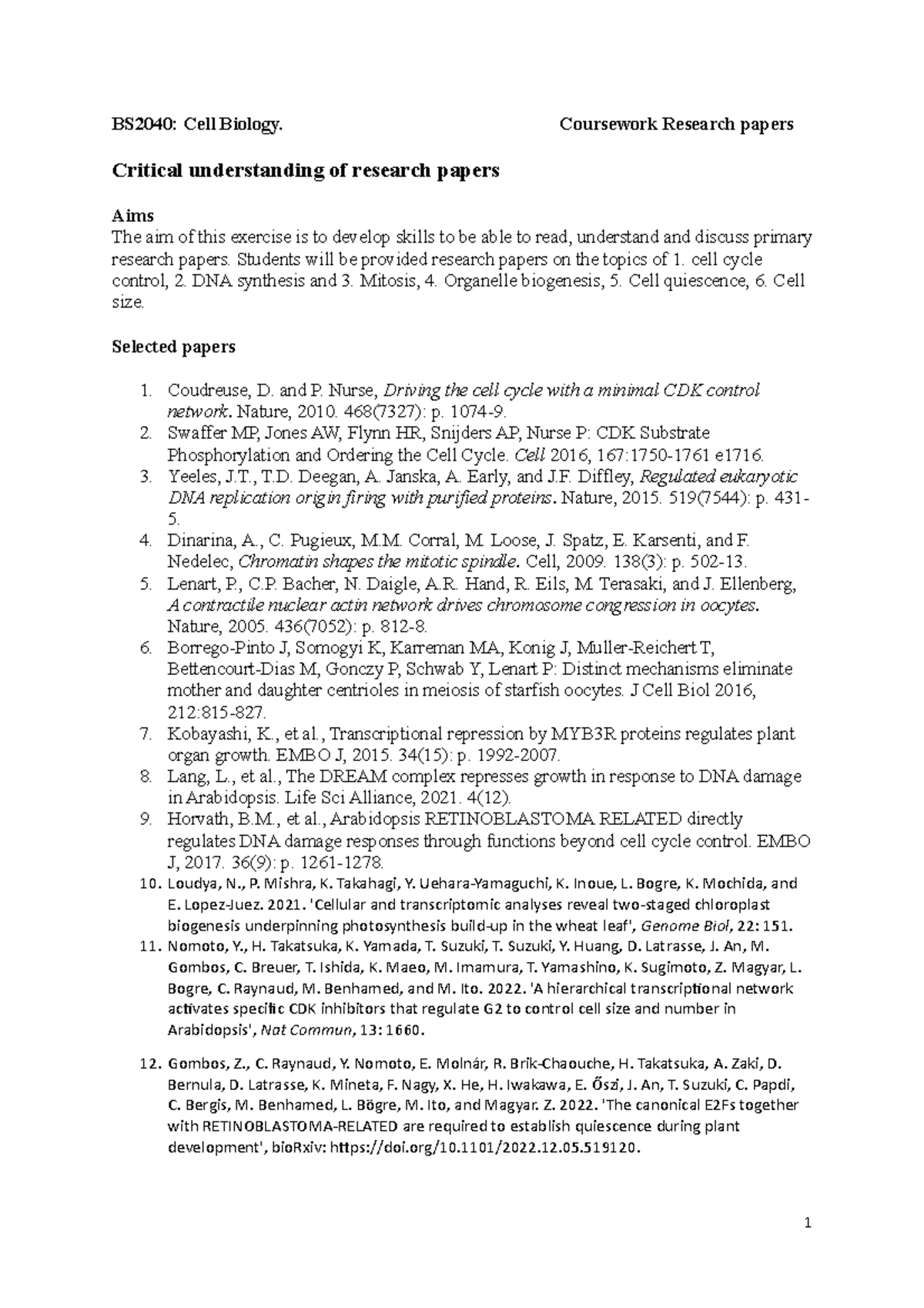 Research paper coursework - BS2040: Cell Biology. Coursework Research ...