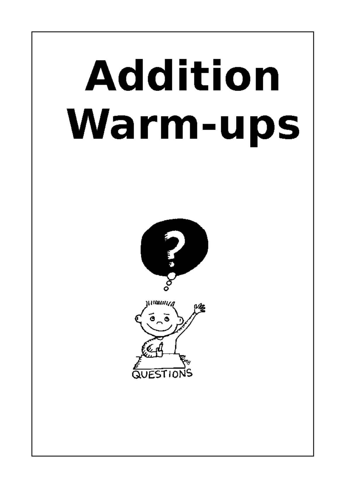 Addition Warmups Booklet for semester 1 - Addition Warm-ups Facts to 10 ...