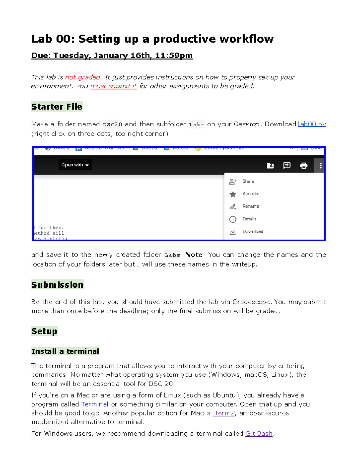 Lab00 - WI24 DSC20 - Lab 00: Setting up a productive workflow Due: Tuesday, January 16th, 11 ...