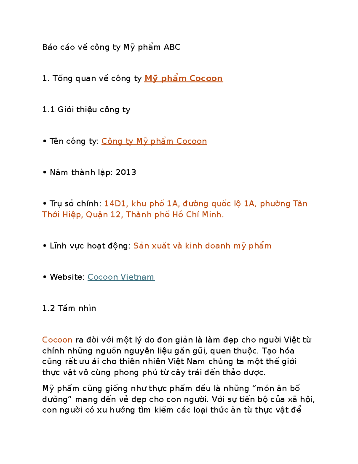 CTY-ABC - Báo cáo về công ty Mỹ phẩm ABC Tổng quan về công ty Mỹ phẩm ...