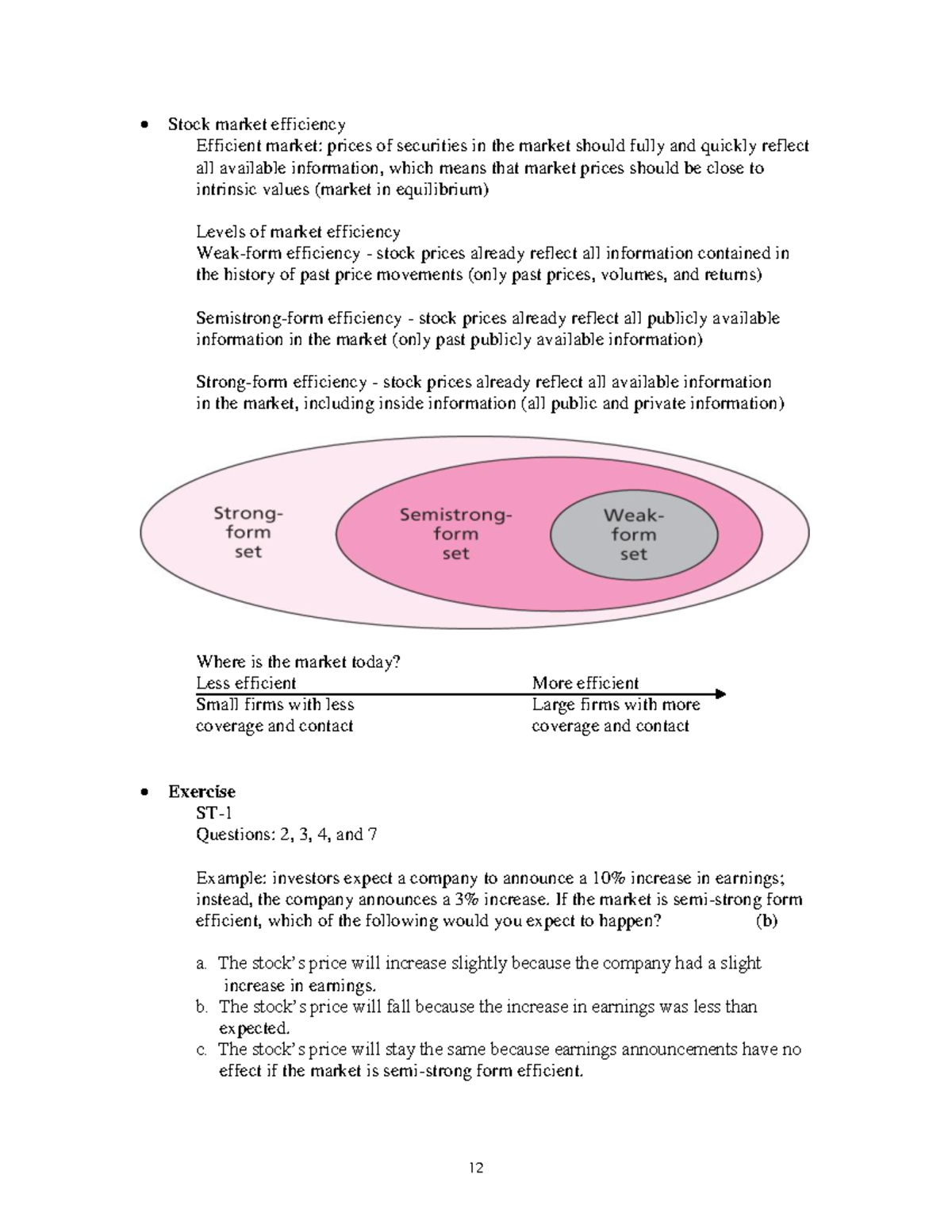 Lecture Notes Mid1 12 20 - Stock market efficiency Efficient market ...