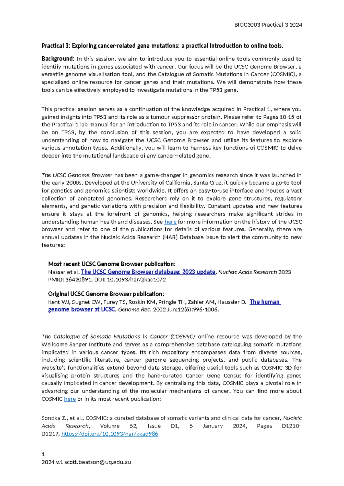 BIOC3003 Lab Manual 2024 prac3 - Practical 3: Exploring cancer-related gene mutations: a ...