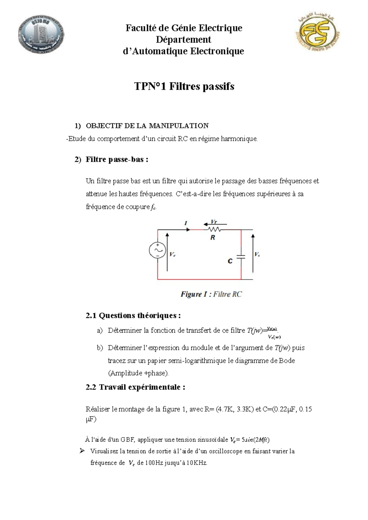 TPN1 - c'est tp - Faculté de Génie Electrique Département d’Automatique ...