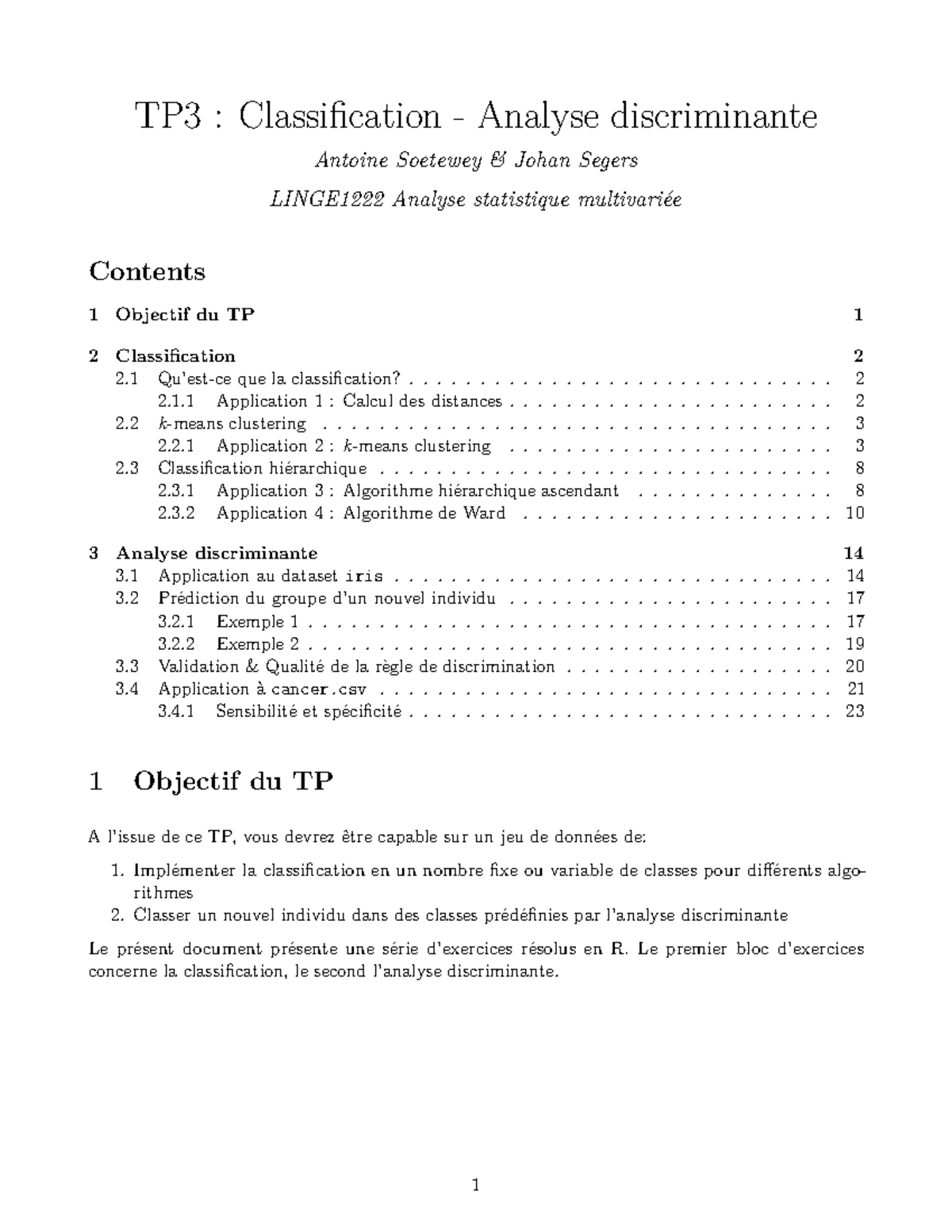 TP3 - Classification - Analyse discriminante - TP3 : Classification Analyse discriminante ...