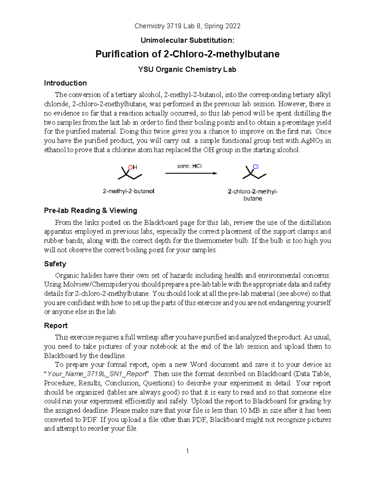 Wk10 Substitution Part2 S22 - Chemistry 3719 Lab 8, Spring 2022 1 ...