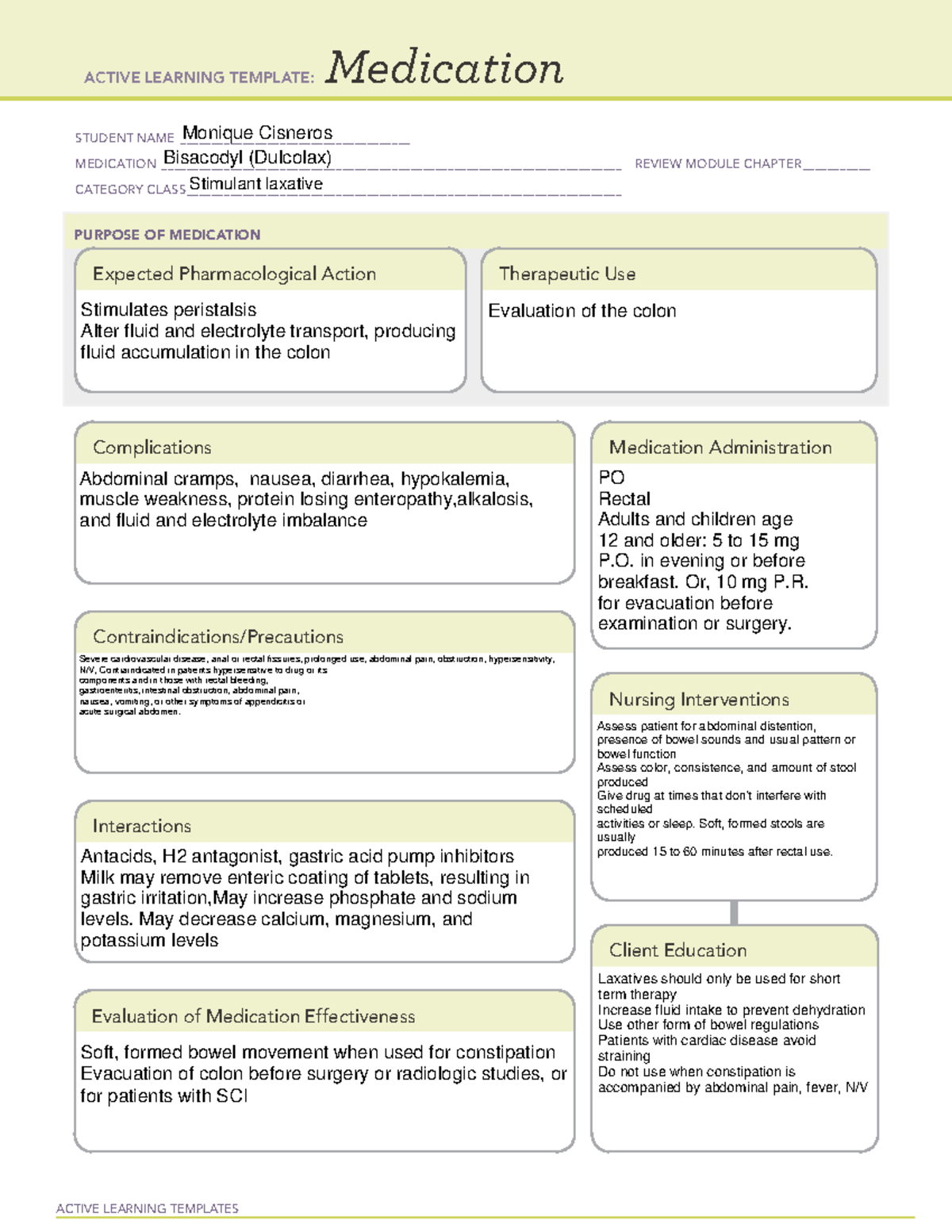 ATI Medication Dulcolax - ACTIVE LEARNING TEMPLATES Medication STUDENT ...