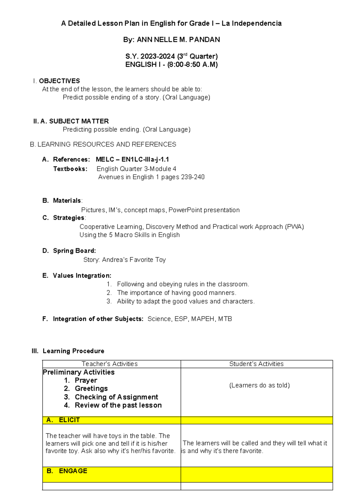 Lesson-plan-english-predicting possible ending COT3 - A Detailed Lesson Plan in English for ...