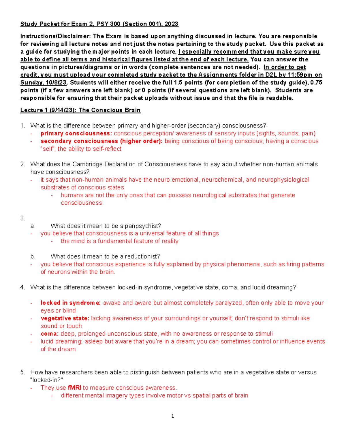 Study Packet for Exam2 PSY300 2023.docx - Study Packet for Exam 2, PSY ...