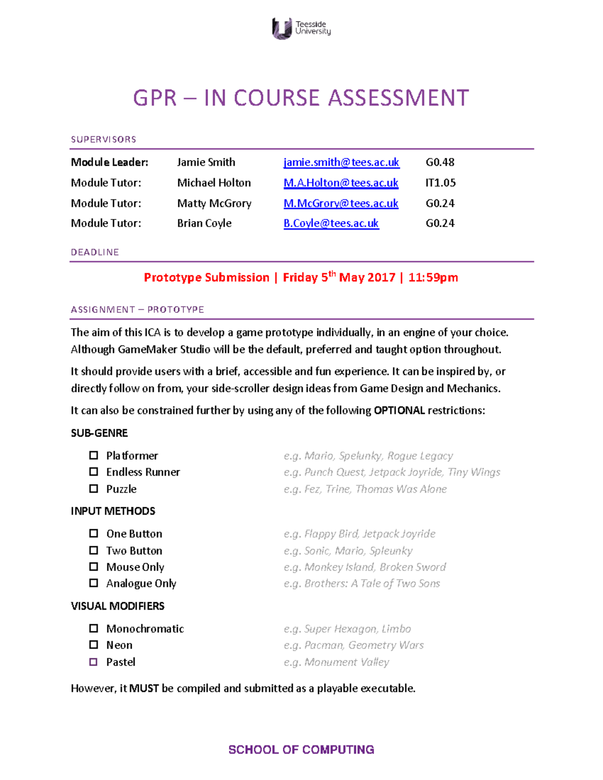 Exam 16 April 2017, questions and answers - GPR – IN COURSE ASSESSMENT ...