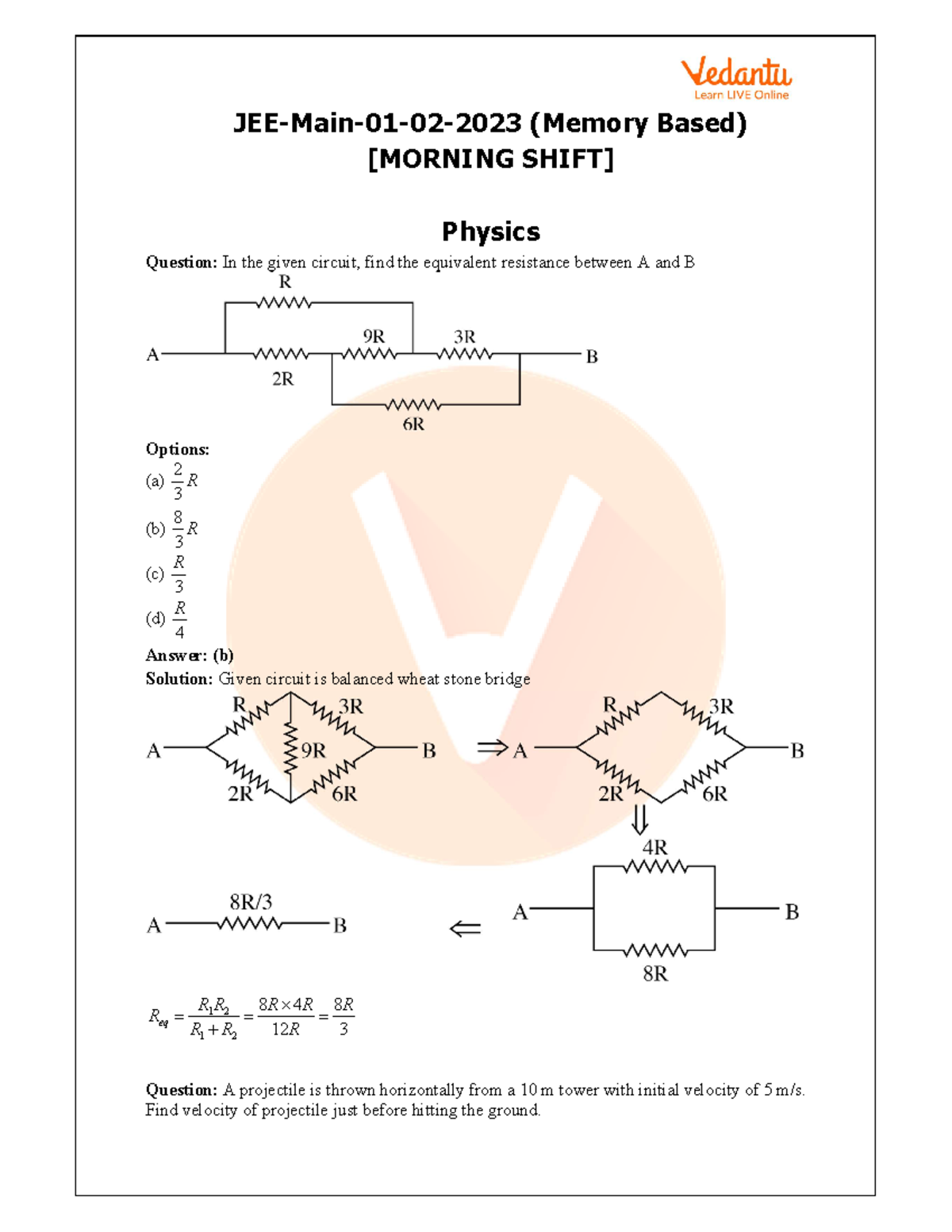 JEE Main 2023 (February 1 Morning Shift) Question Paper with Solutions ...
