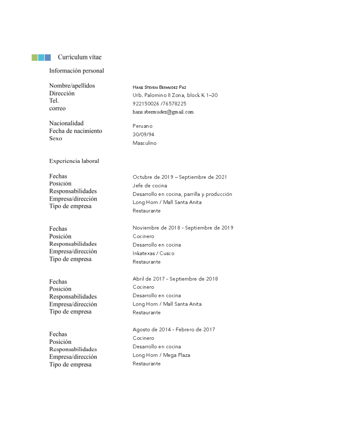 CCVHans B - Afonm - HANS STEVEN BERMUDEZ PAZ Urb. Palomino II Zona ...