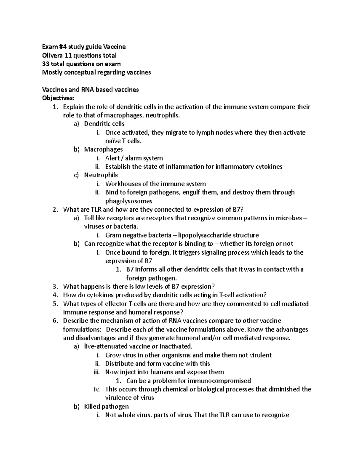 Exam 4 Vaccines Study guide - Exam #4 study guide Vaccine Olivera 11 ...