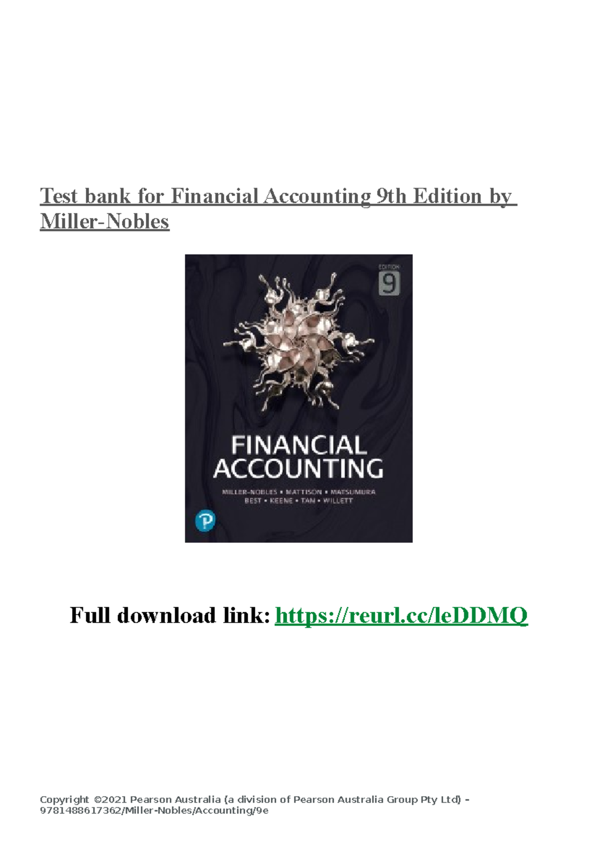 Test bank for Financial Accounting 9th Edition by Miller-Nobles - Test ...