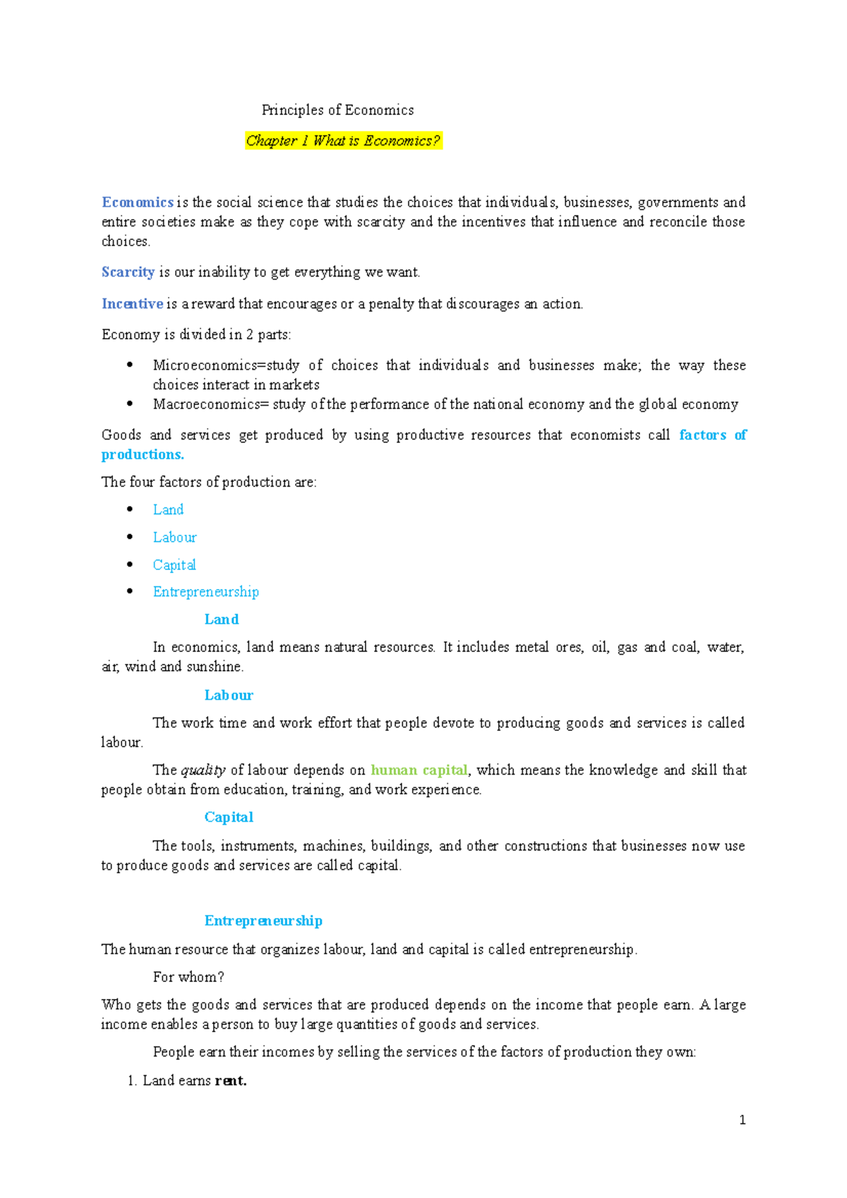 Economy summary 2 - Principles of Economics Chapter 1 What is Economics ...