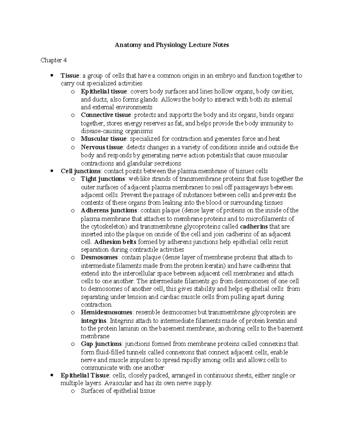 Chapter 4 Exam Notes - Summary Anatomy and Physiology I - Anatomy and ...
