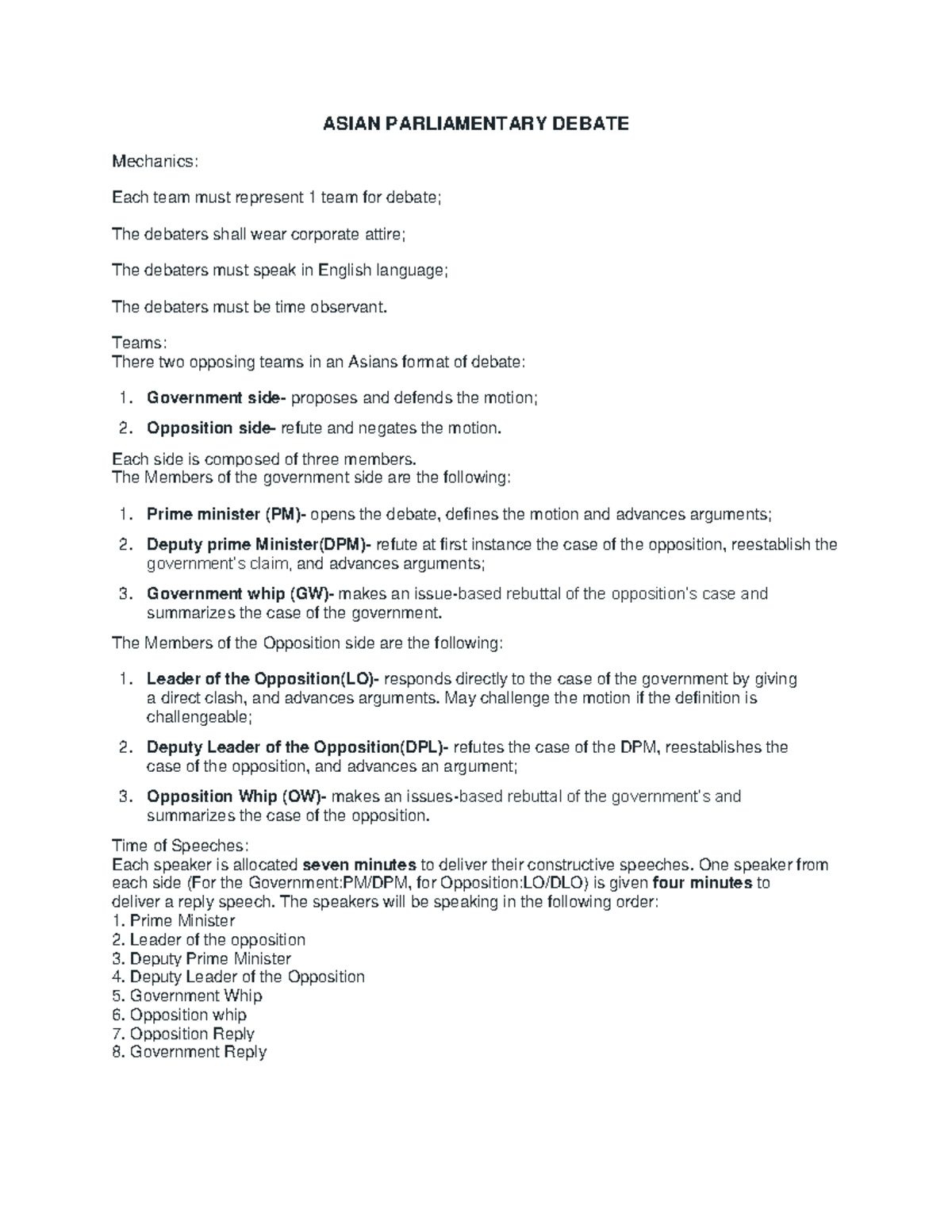 Asian- Parliamentary- Debate - ASIAN PARLIAMENTARY DEBATE Mechanics ...