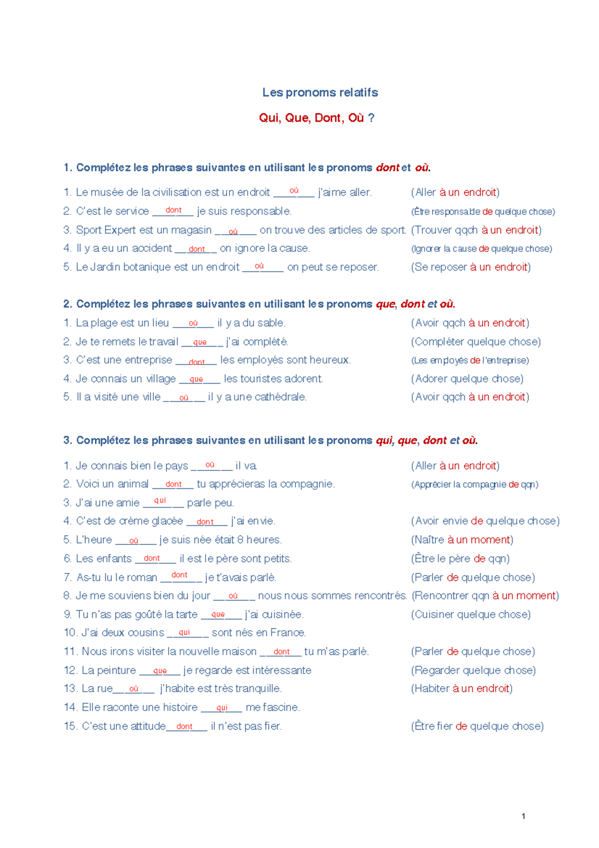 Pronoms Relatifs FIII Les Pronoms Relatifs Qui Que Dont O 