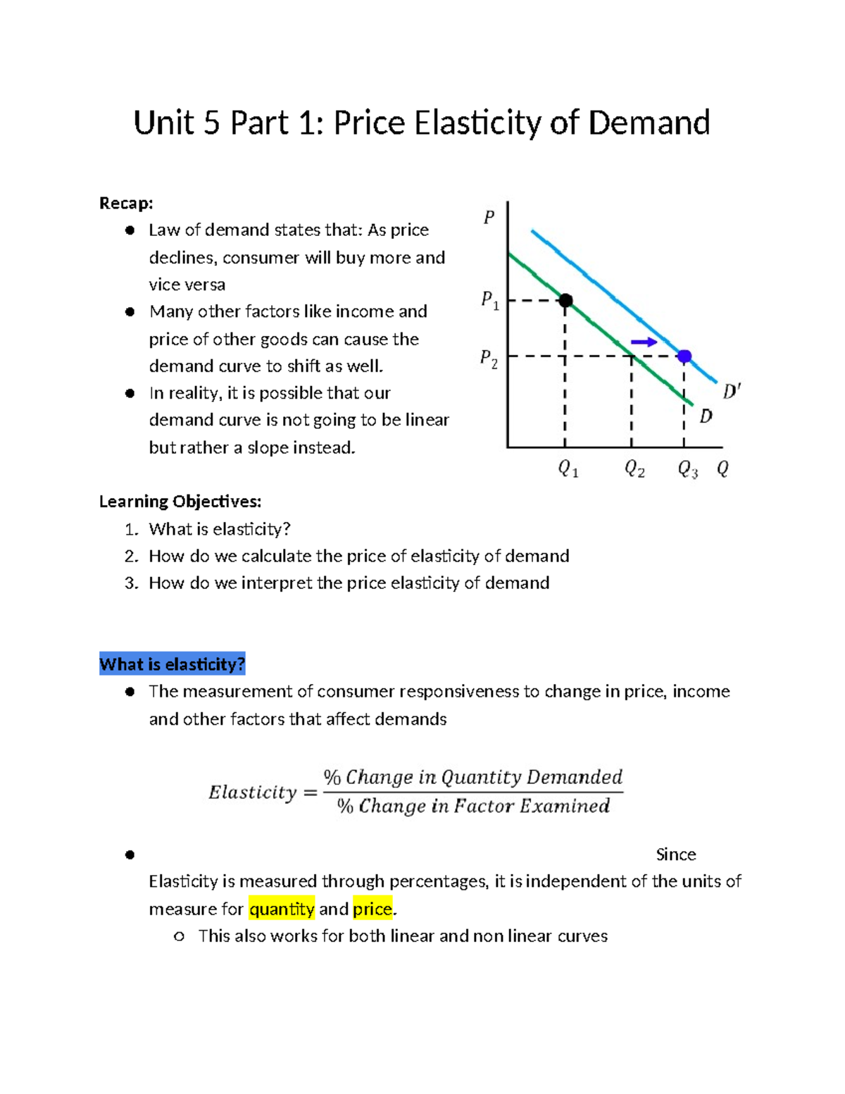 Unit 5 - Elasticity - Dr Colin Mang is goated - Unit 5 Part 1: Price ...