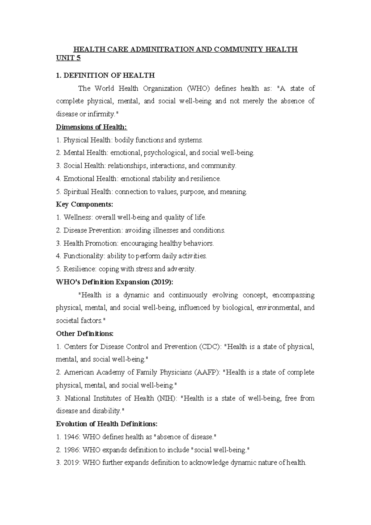 UNIT 5 Community Health - HEALTH CARE ADMINITRATION AND COMMUNITY ...