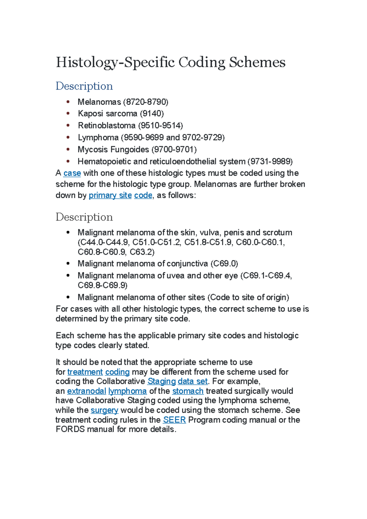 Histology-Specific Coding Schemes - Histology-Specific Coding Schemes ...