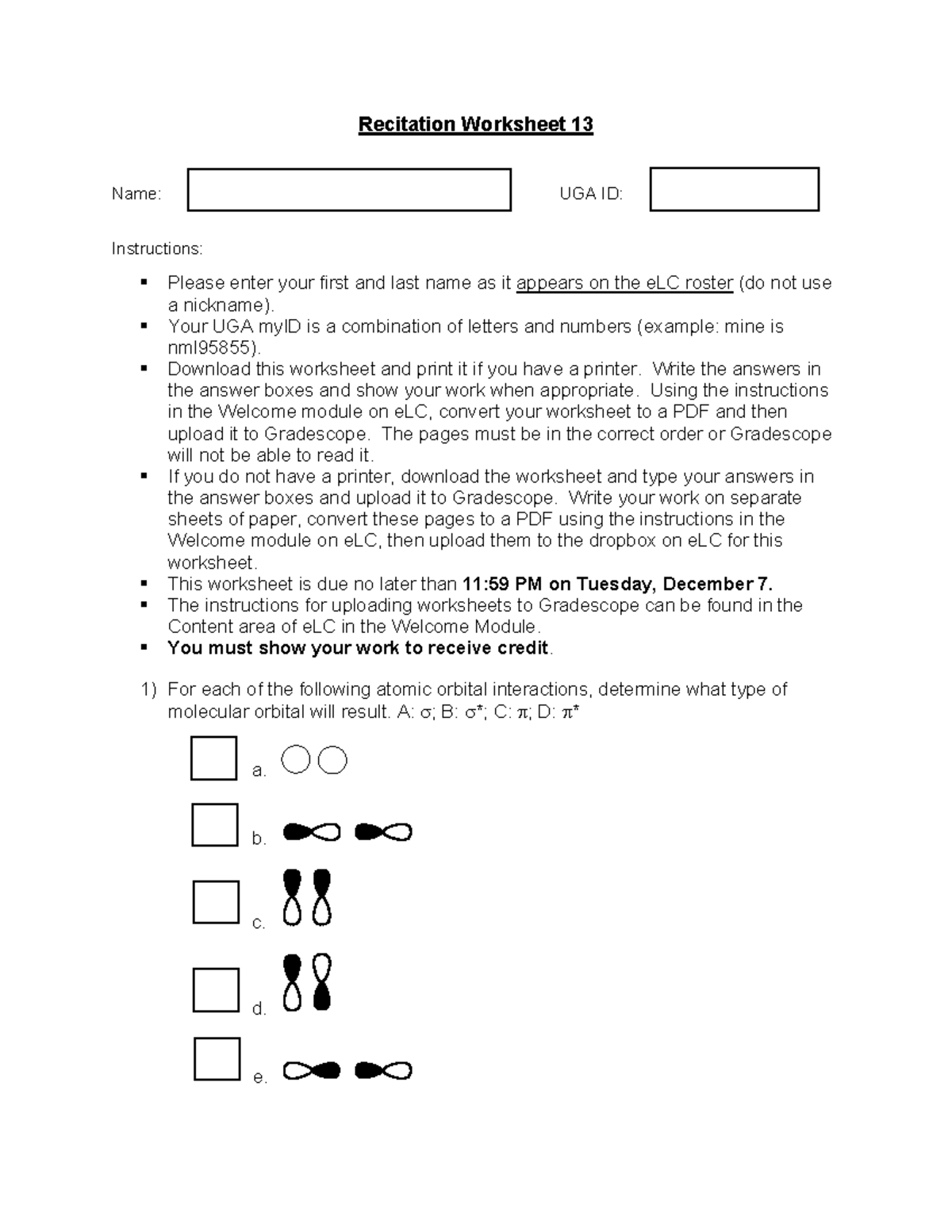 Recitation 13 Worksheet Fillable - Recitation Worksheet 13 Name: UGA ID ...