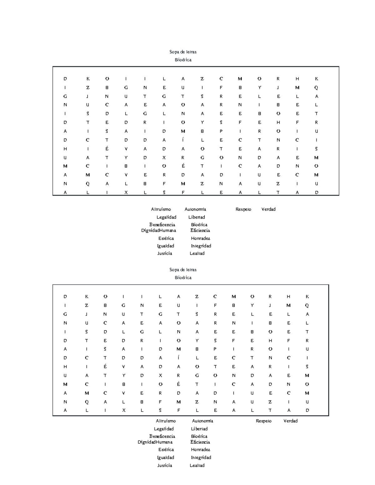 SOPA DE Letras Bioetica - Sopa de letras Bioética D K O I I L A Z C M O ...