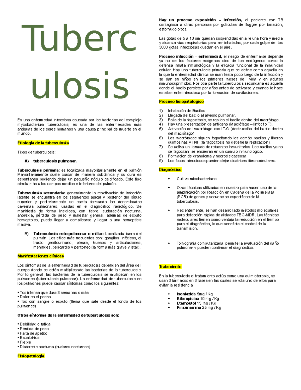 Tuberculosis - Tuberc ulosis Es una enfermedad infecciosa causada por ...