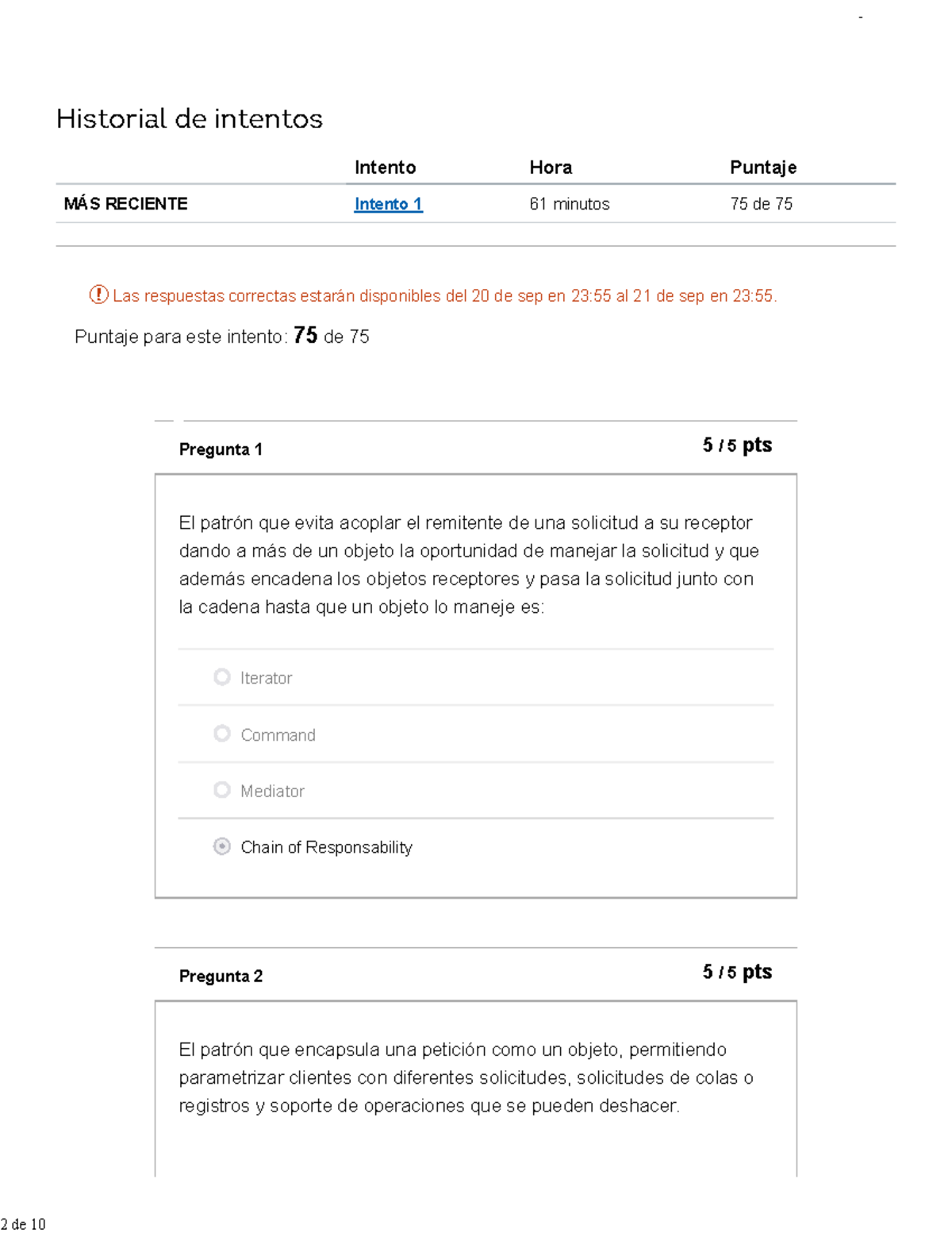 Intento 1 parcial Escenario 4 - Historial de intentos Intento Hora ...