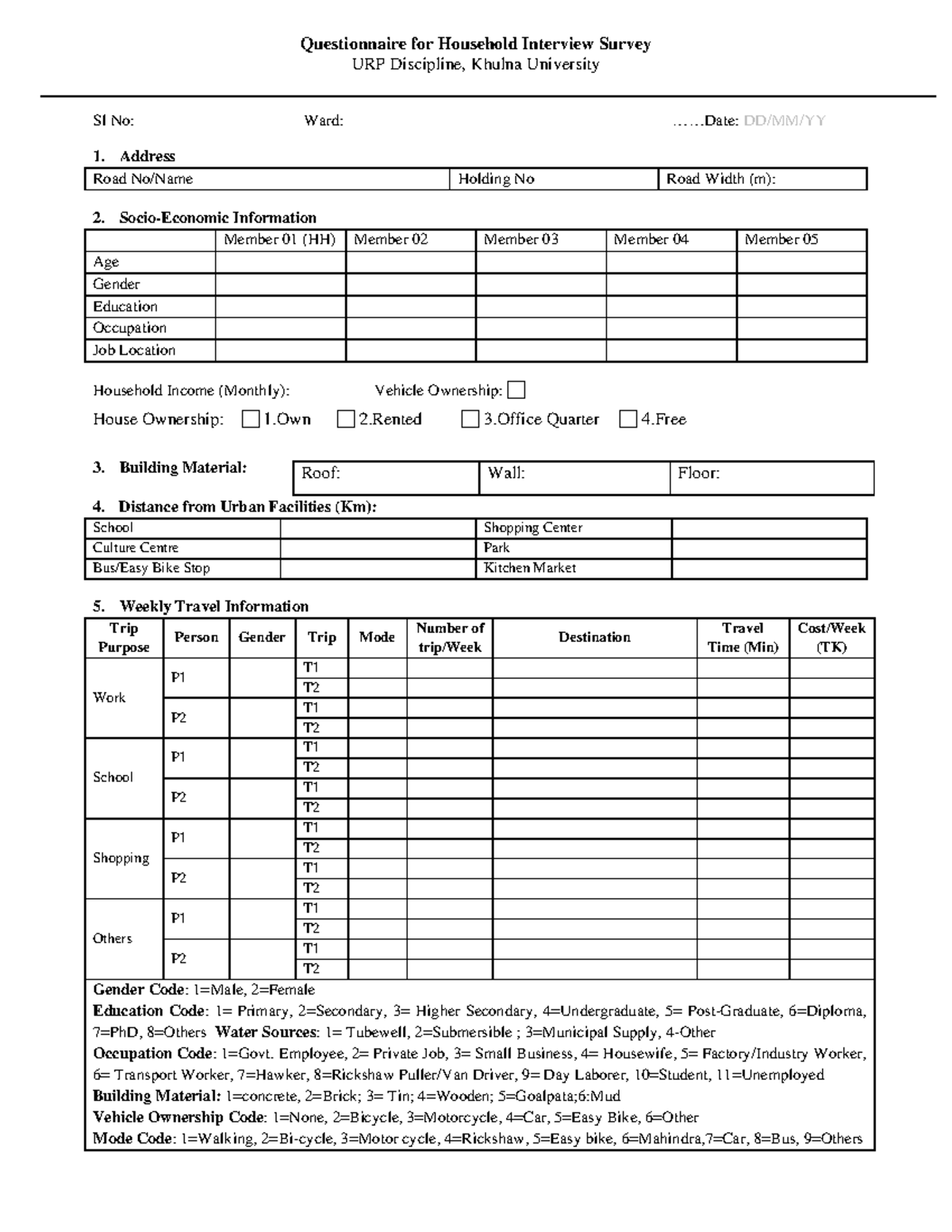 HH Travel Behavior Survey 2022 - Questionnaire for Household Interview ...