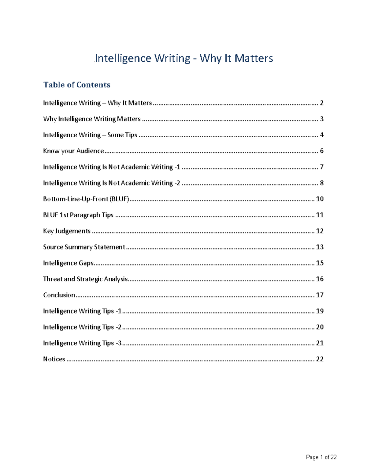 Intelligence Writing Tip - 17BIntelligence Writing - Why It Matters ...