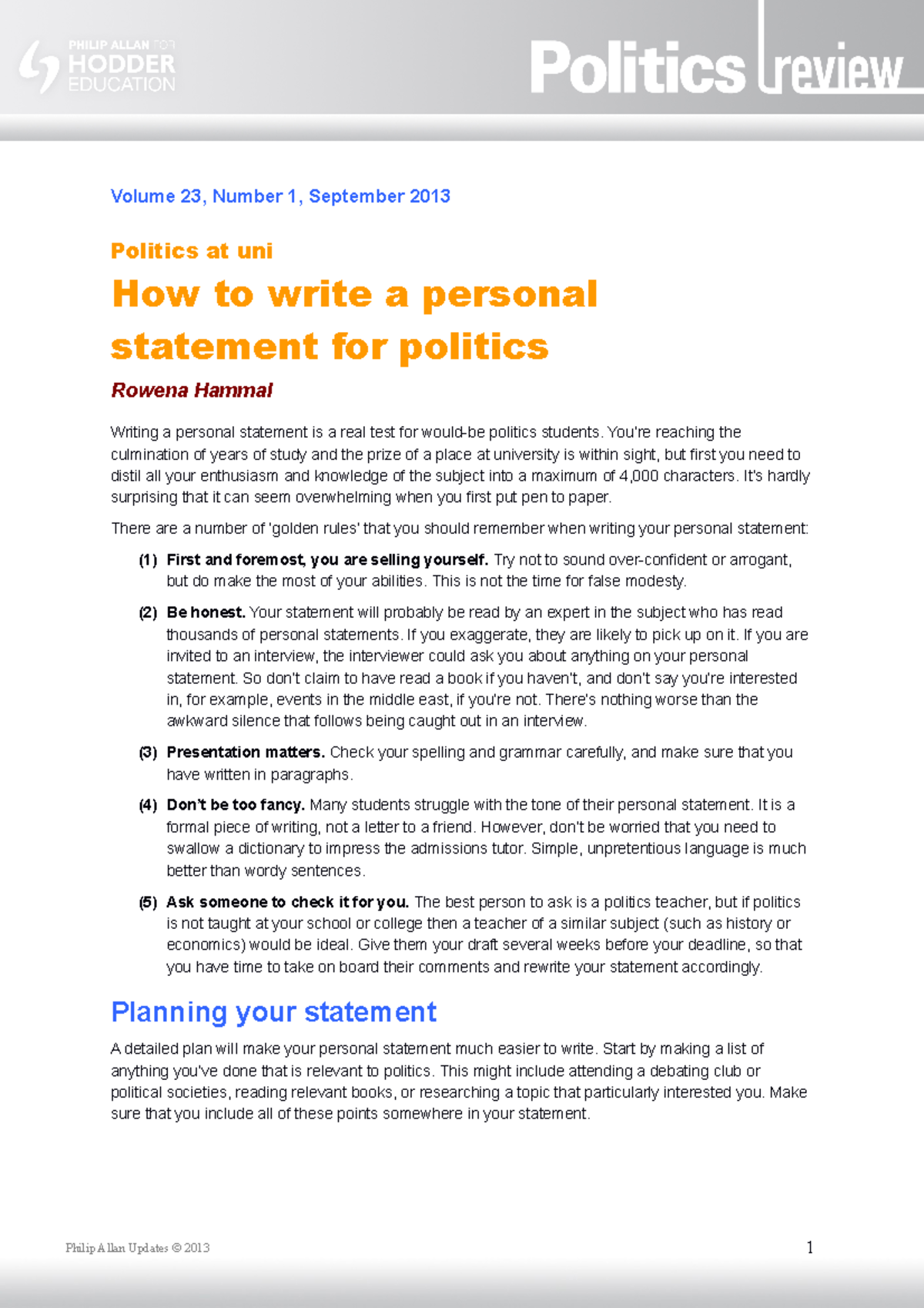 Pol Rev-23 1-How-to-write-a-personal-statement - Volume 23, Number 1 ...