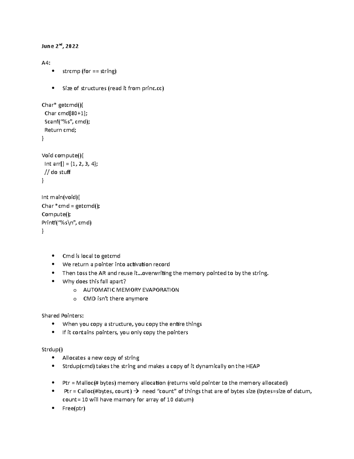 214-part-2 - Programming and Principles (CMPT 214) - June 2nd, 2022 A4: strcmp (for == string ...