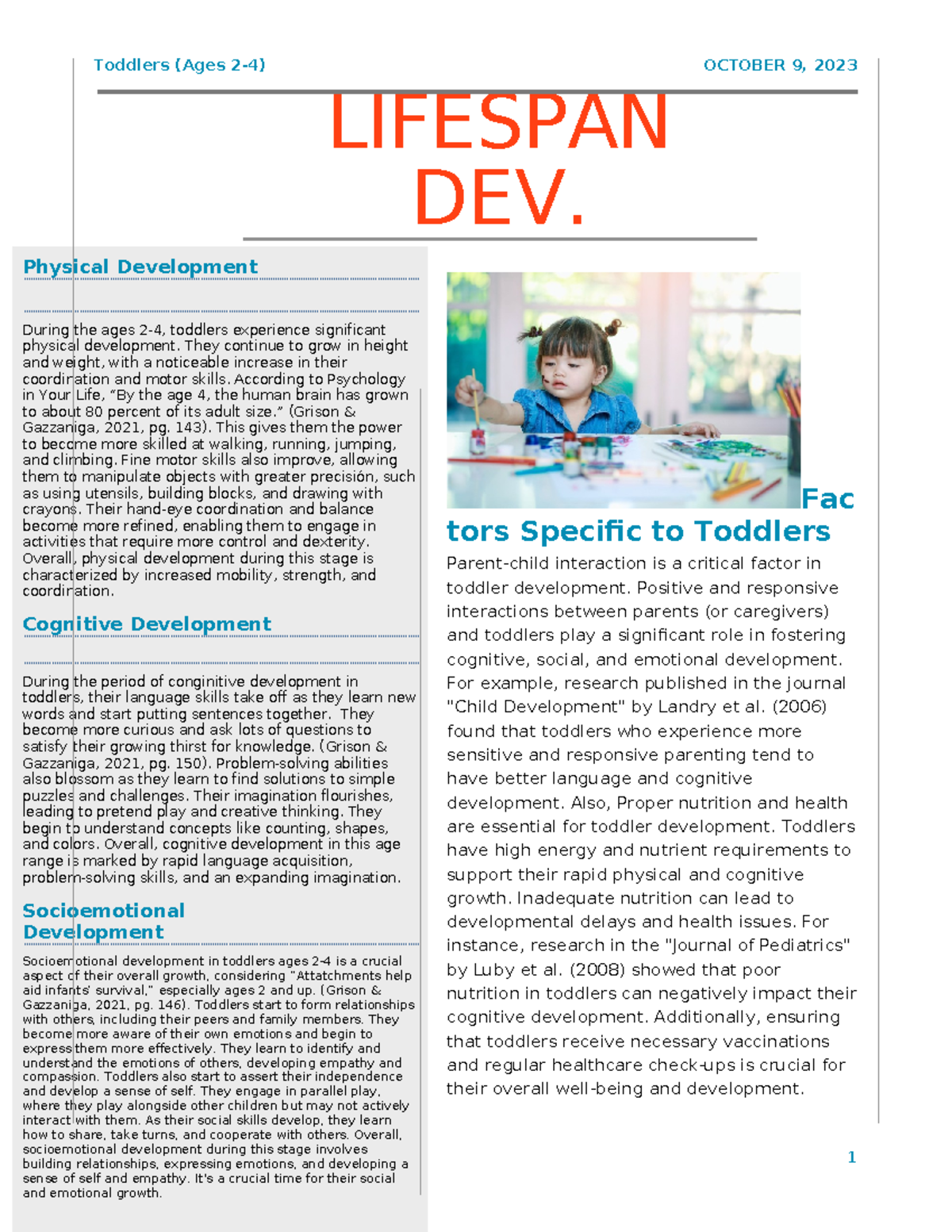 Developmental Newsletter - Toddlers (Ages 2-4) OCTOBER 9, 2023 Fac tors ...