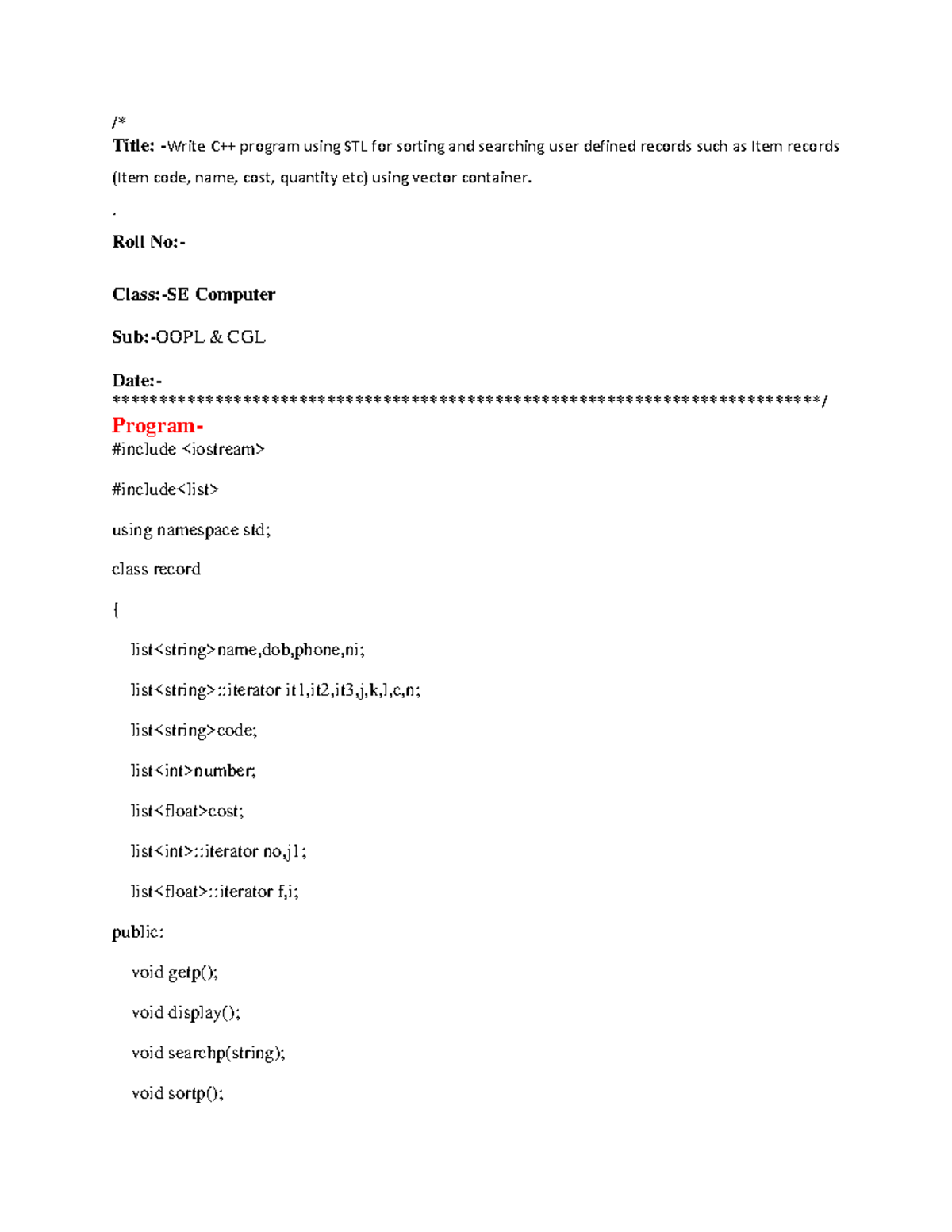 Final Pract C 1 Fgb Title Write C Program Using Stl For Sorting And Searching User 3330